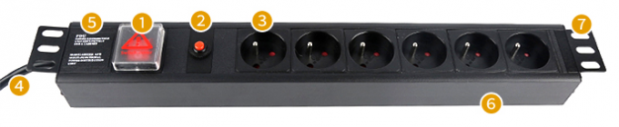 250V 16A 1U 6 Way Cabinet PDU With Switch And Overload Protection